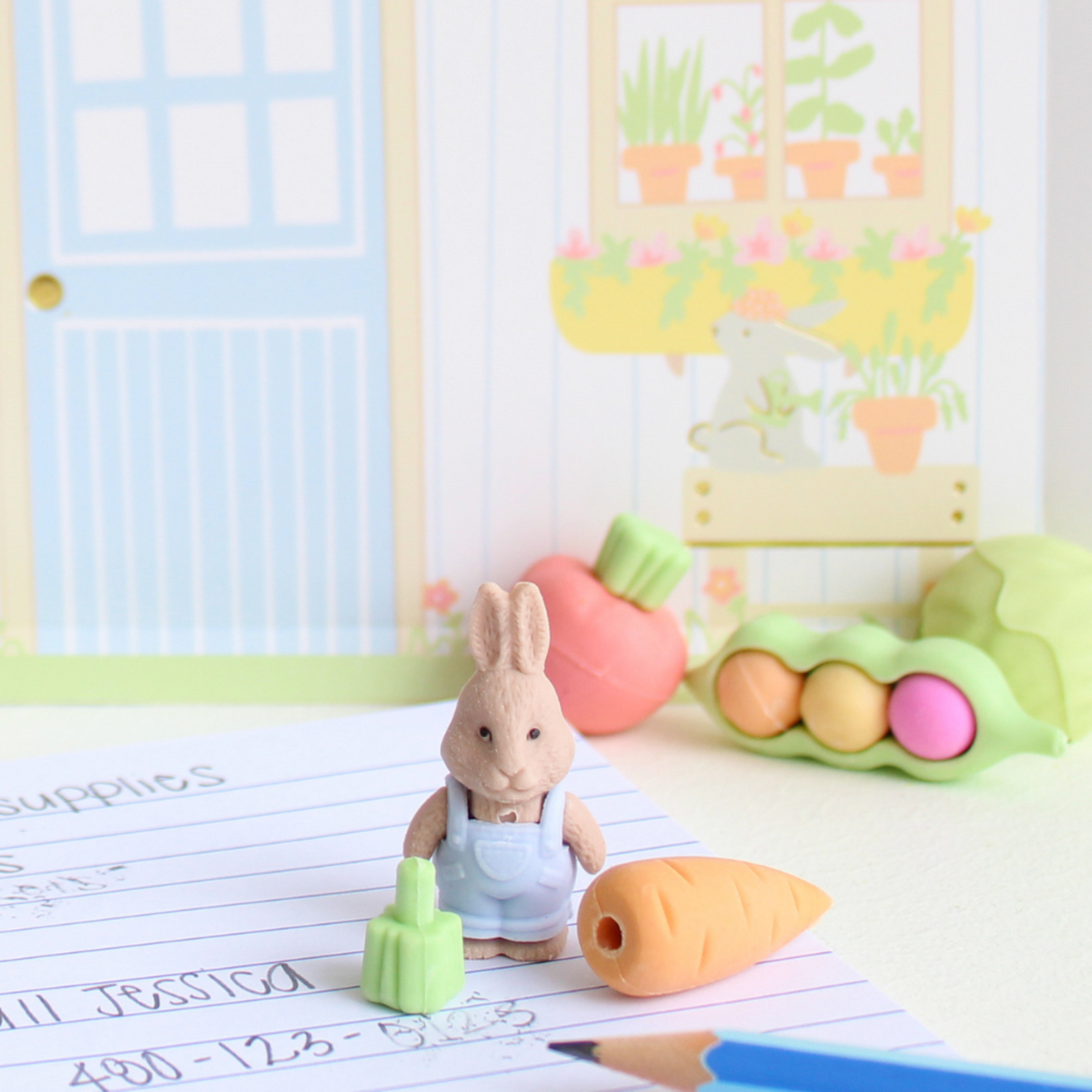 Jollity & Co Bunnies In The Garden Eraser Set – Plaid Rabbit Gifts
