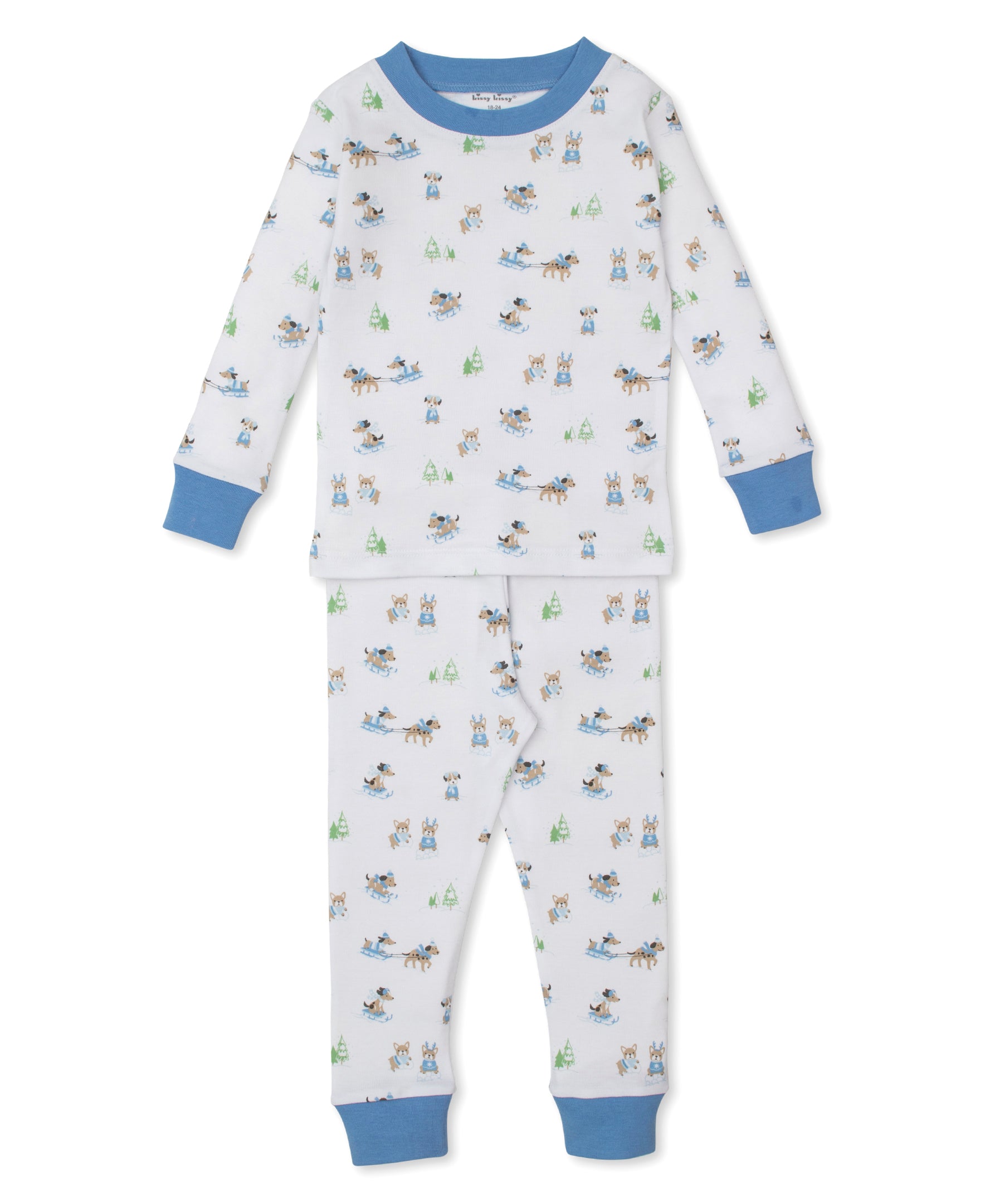 Pajama Set Snug - Puppy's Sleigh Riding Fun - Blue – Plaid Rabbit Gifts